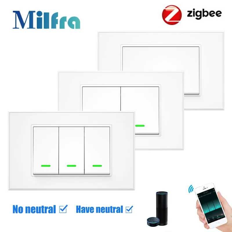 Smart Tuya Zigbee Light Push Button Switch Neutral Wire Optional 1/2/3 ...