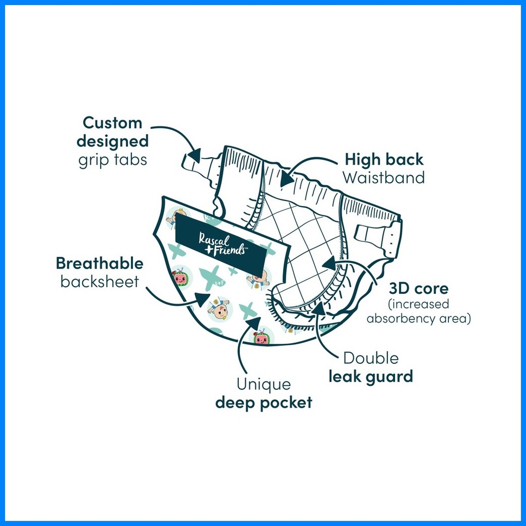 Rascal + Friends x Cocomelon Tape Diaper - Large, 72 Pads (Promo Box ...