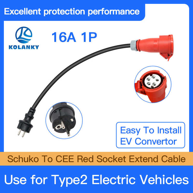 Schuko to 5 Holes Socket Adapter Connect 16A 3 Phase 11KW EV Charger ...