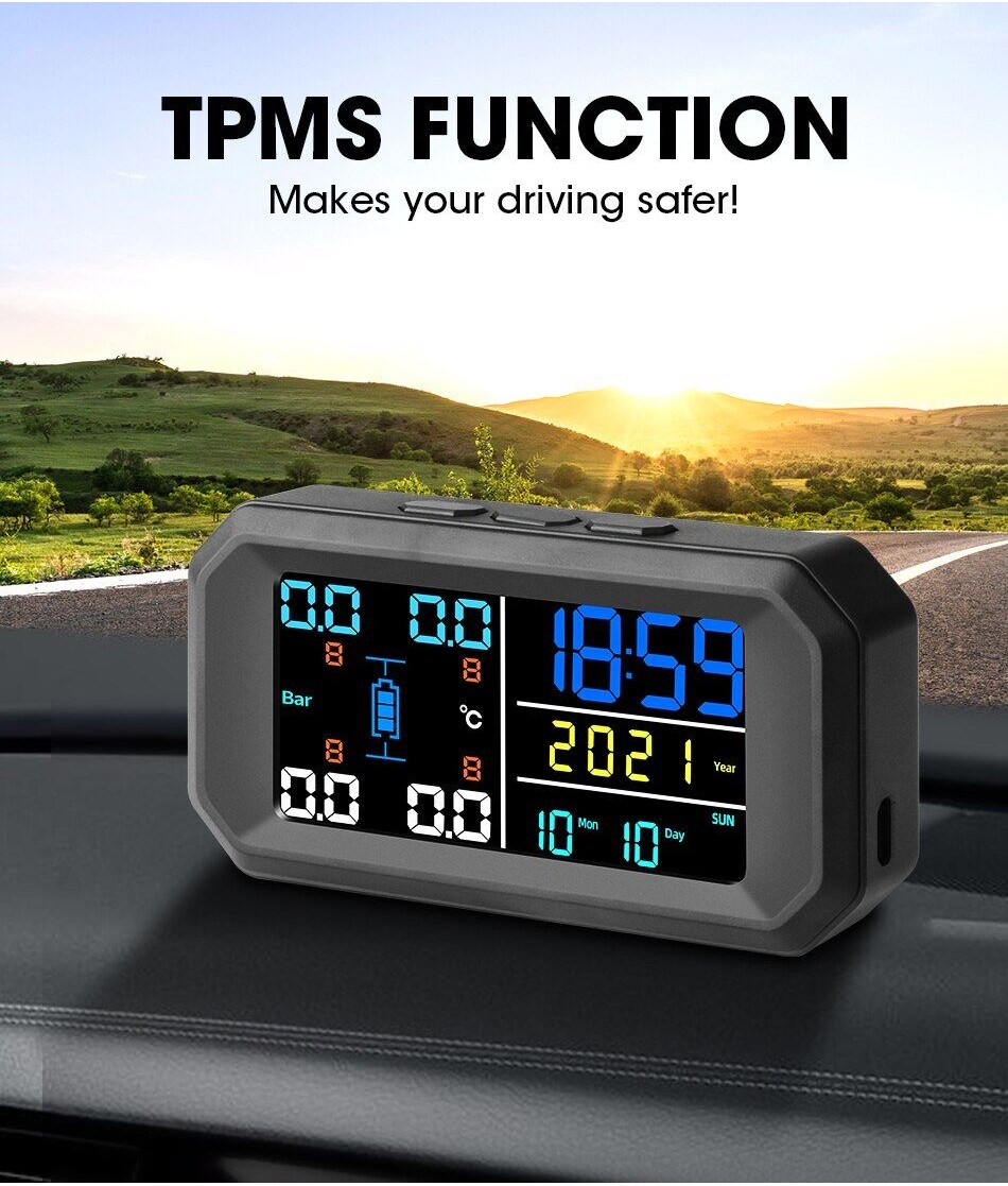 NEW Wireless 4 tire tool TPMS Car Tire Pressure Monitor System Automatic Clock Control Solar ...