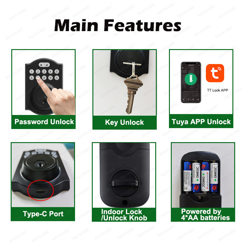 RAYKUBE Tuya BLE Timed Automatic Lock Deadbolt Smart Door Digital Lock ...