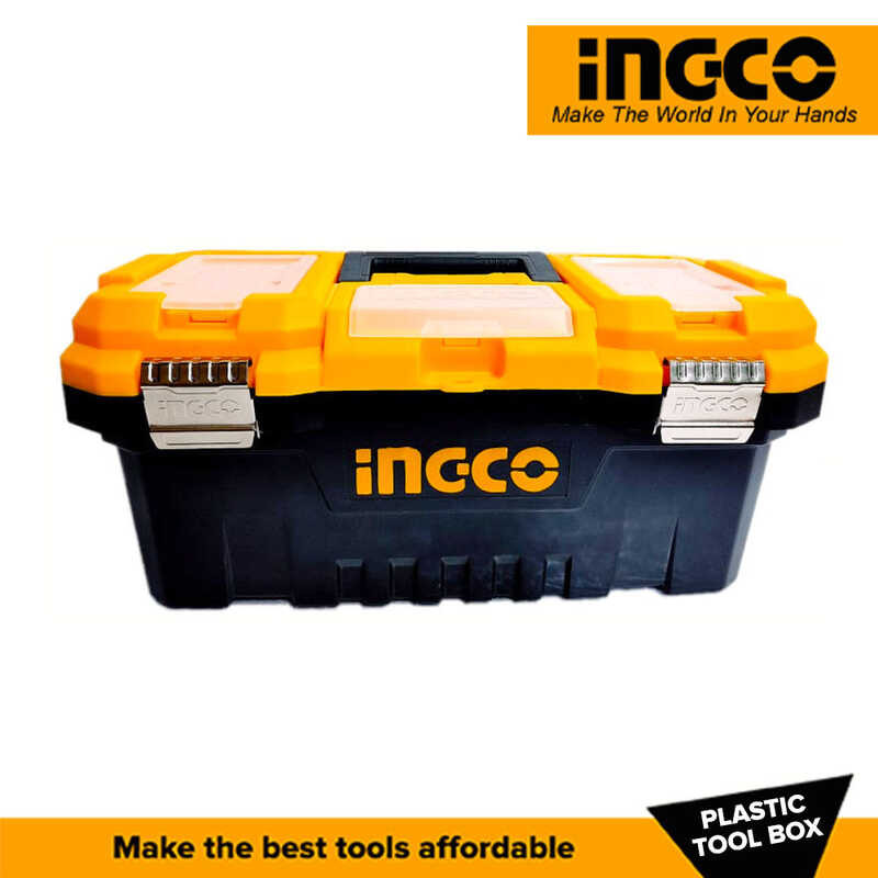INGCO 17" Plastic Tool Box Case Organizer With Removable Tray & Metal ...