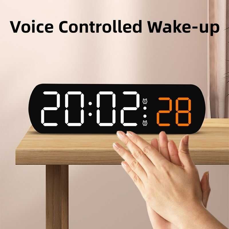 Voice Control Digital Timer Temperature Dual Alarm Desktop Table Night ...