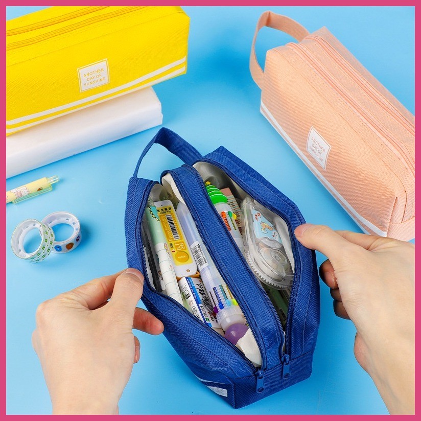 ☢ Creative Double-layer Canvas Pencil Case Multi-functional Large ...