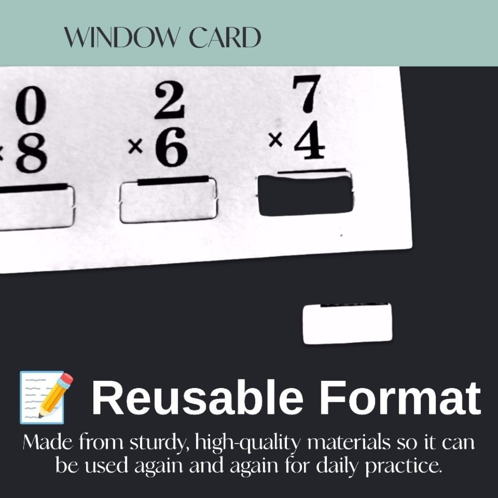 ERC Window Card S1 S2 S3 S4 Subtraction Math Test Set Reusable Durable ...