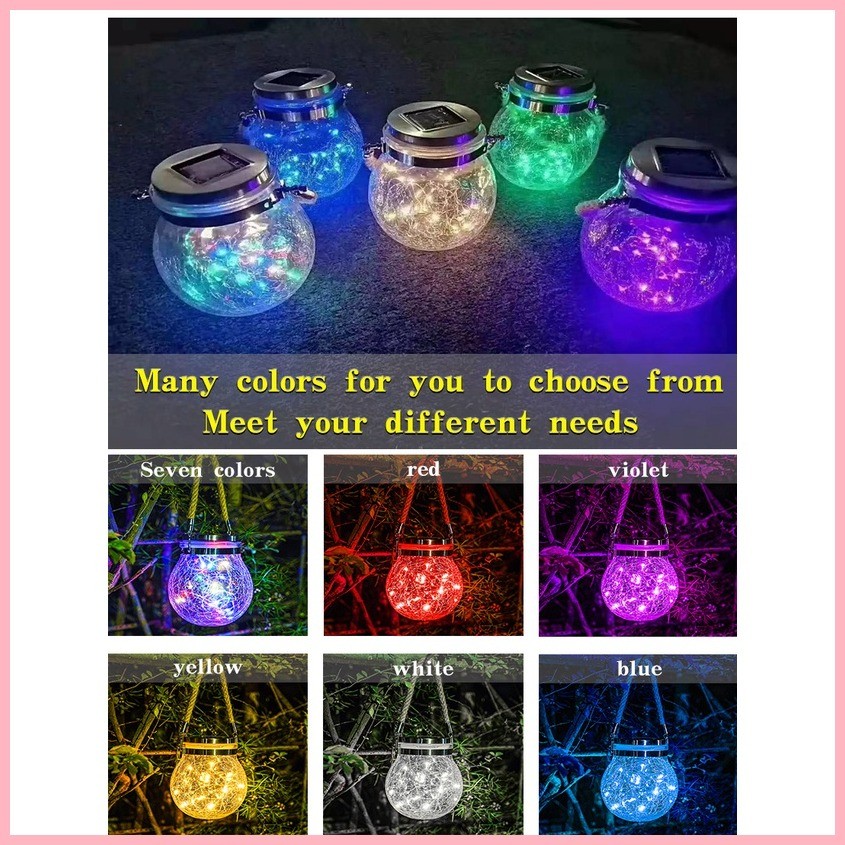 DNC Solar Lantern Hanging Light Outdoor Garden Crackle Glass Ball Jar ...