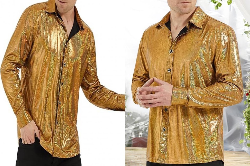 DPA* Men Evening Wear Top Long Sleeve Shirt Men's Shiny Glossy Shirt ...