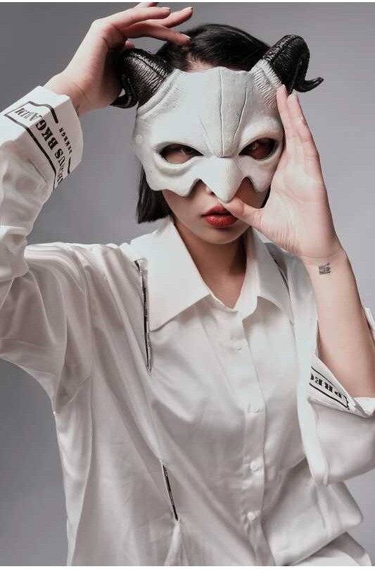 Cosplay Demon Foam Animal Ram Horn Skull Half Face Punk Masquerade ...