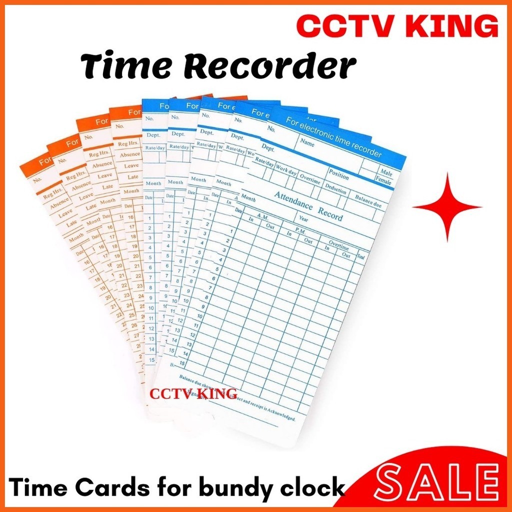 CCTV KING Standard Time Card Bundy Clock Timecard Recorder Cards 100 ...