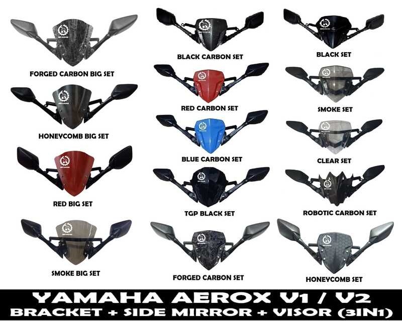 YAMAHA ♚ AEROX V1/ V2 - Side Mirror +Heavy Duty Bracket + Visor (3In1 ...