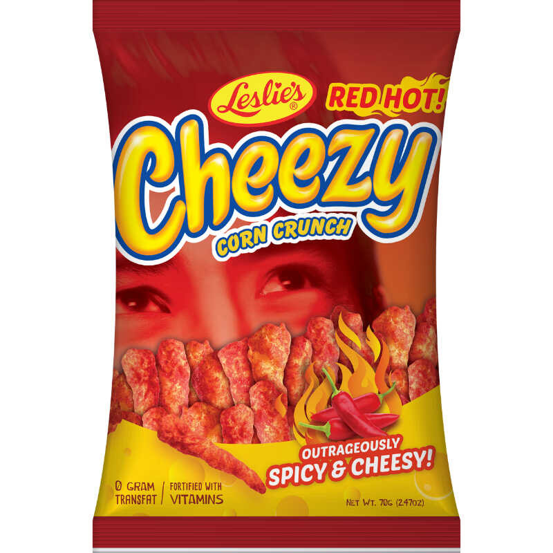 Leslie's Red Hot Cheezy Corn Crunch Spicy and Cheesy Flavored Snacks ...
