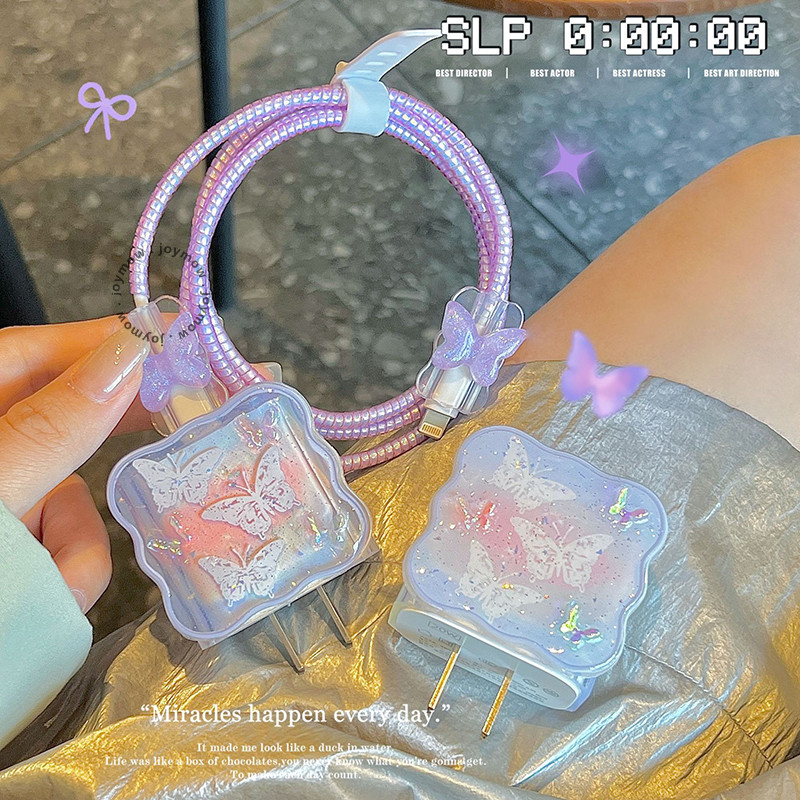 【Hot Sale】joymow Charger Protector Ins Colorful Butterfly Charger Case ...