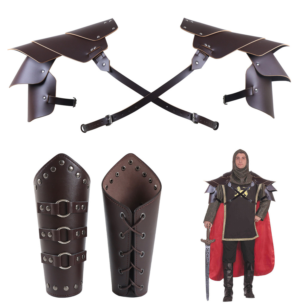 § Men's Medieval Retro Punk Arm Guards Shoulder Armor PU Leather Suit ...