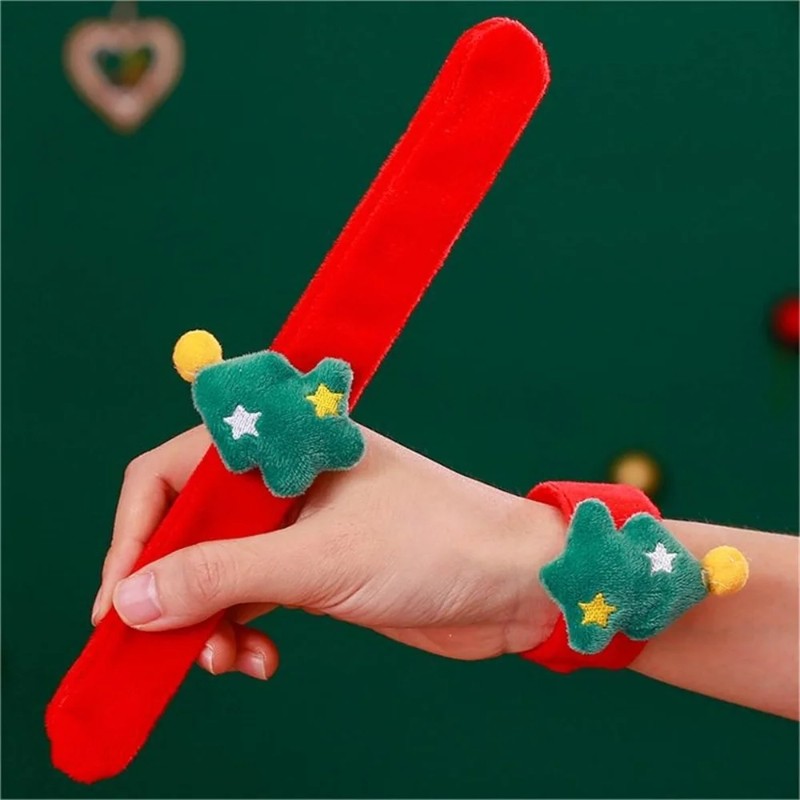 Santa Claus Snap Ring Slap Bracelet Christmas Tree Wristband Plush Snap ...