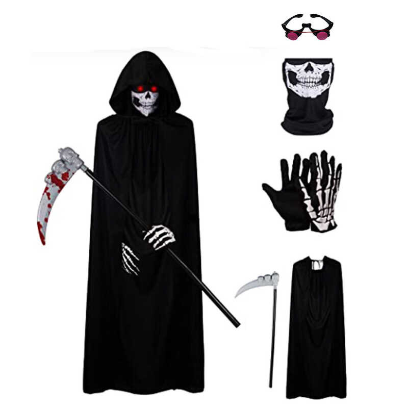 Halloween Cloak Costume for Kids & Adults, Death Grim Reaper Horror ...