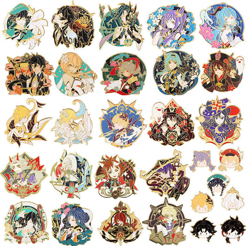 Game Genshin Impact Enamel Anime Wendi Zhongli Keqing Tartaglia Hu Tao ...