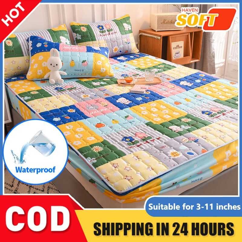 100% Waterproof Quilted Cotton Protector Fitted Bedsheet Cover With ...
