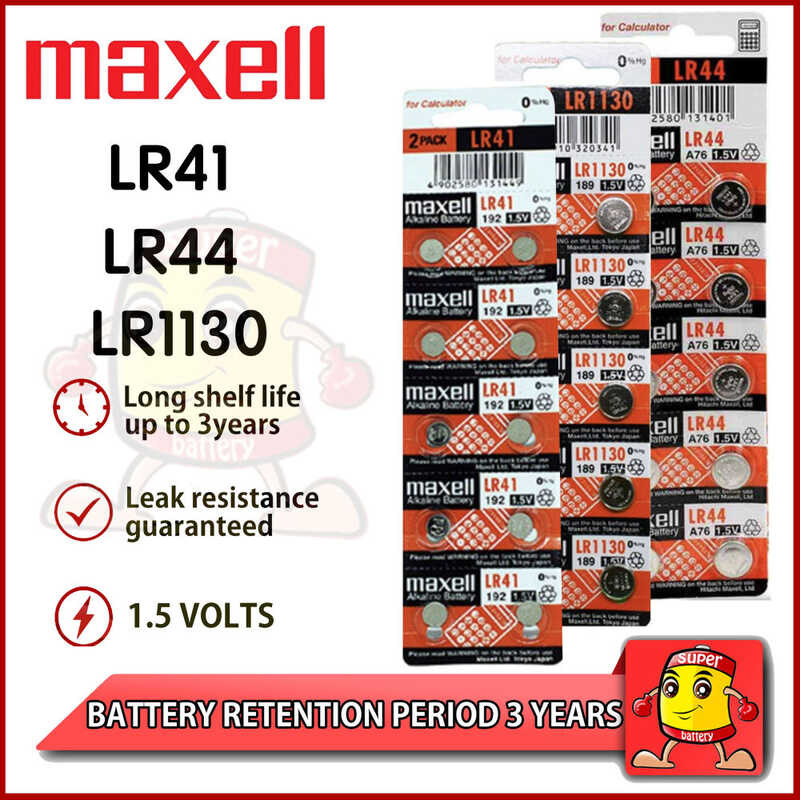 Maxell Lr41, Lr44, Lr1130 Alkaline Button / Coin Cell Battery For Watches, Toys, Calculators ...