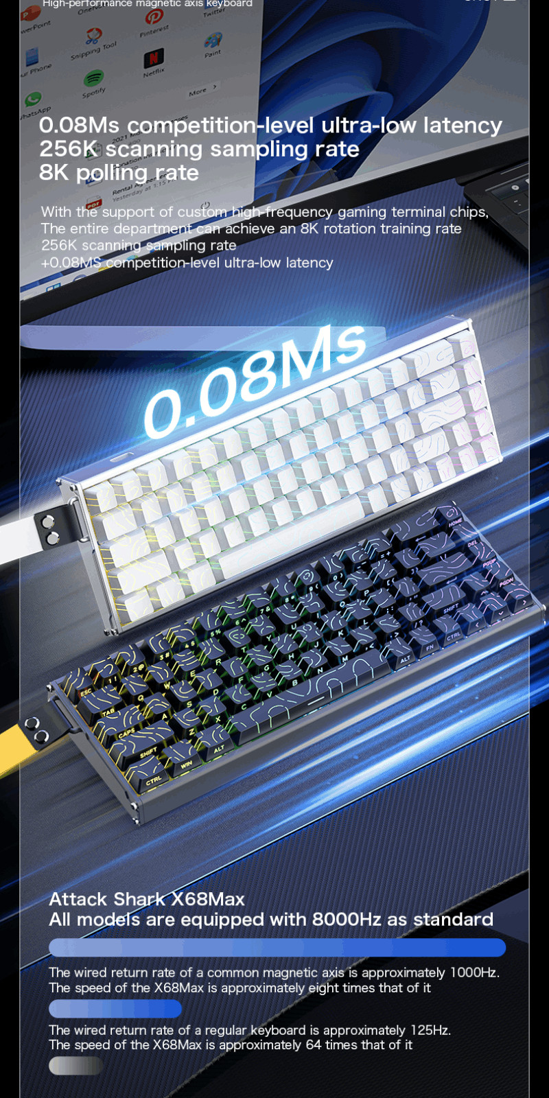 ATTACK SHARK X68MAX CNC Magnetic Switch Mechanical Keyboard Wired 8K ...