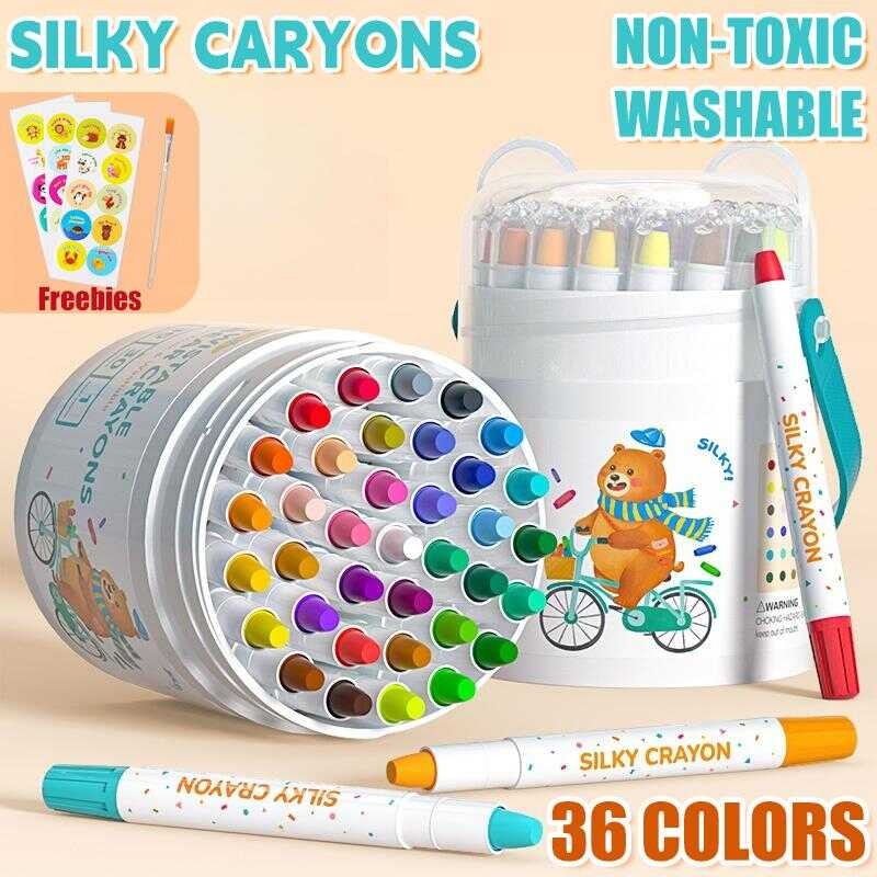 【Free STICKERS & Brush】 36 Colors Cute Teddy Bear Twistable Silky ...