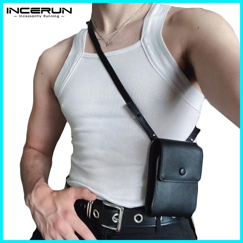 INCERUN Men's Casual White Sleeveless Solid Color Square Neck Tank Tops ...