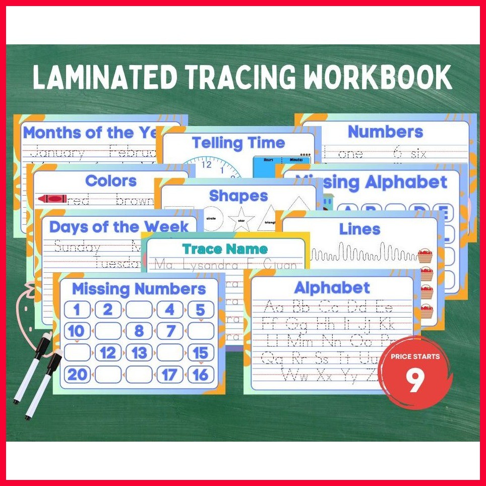 Laminated Tracing Set For Kids - Name Lines Alphabet Numbers - Writing ...