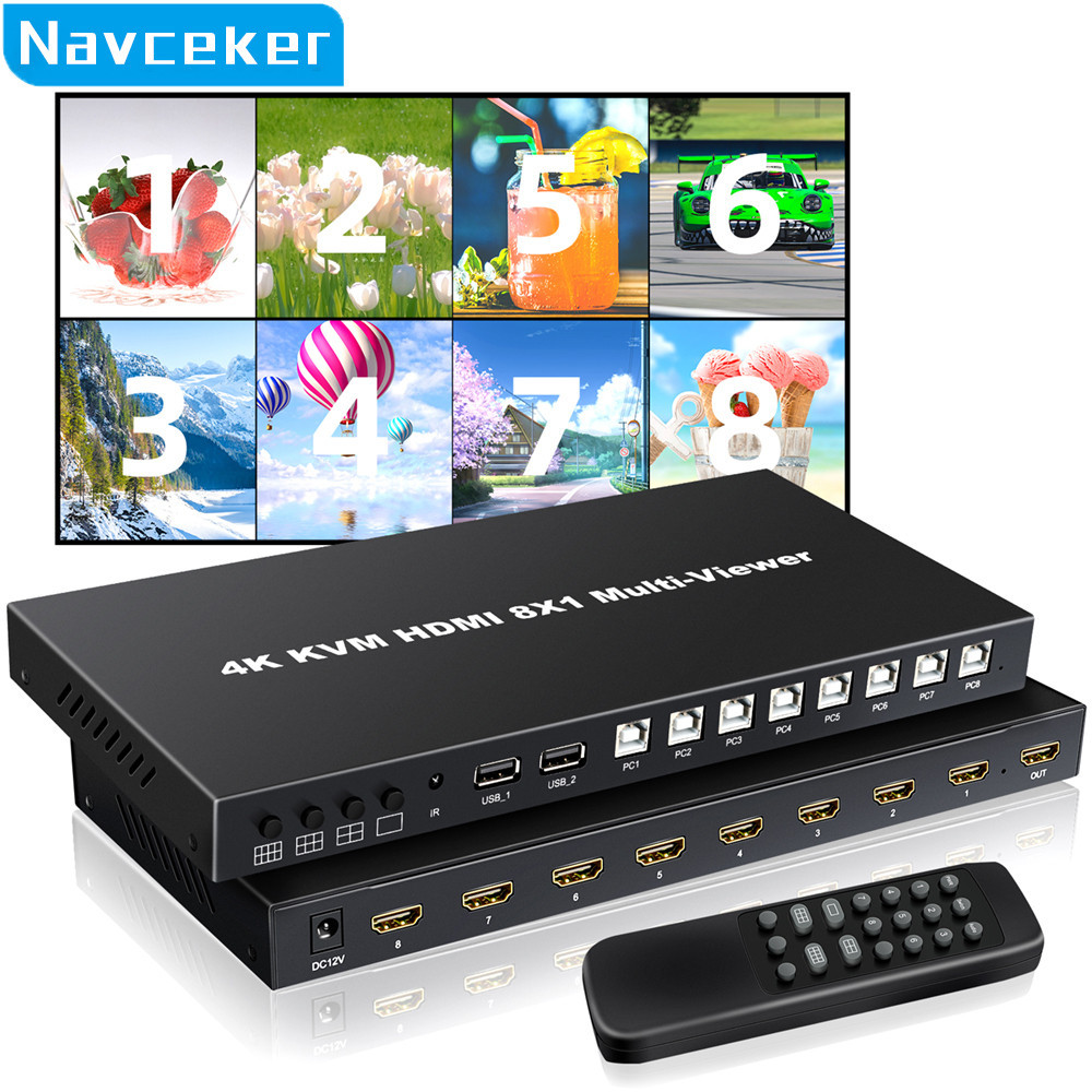 4K HDMI-compatible KVM Multiviewer Switch 8 In 1 Out 1080P Quad Screen ...