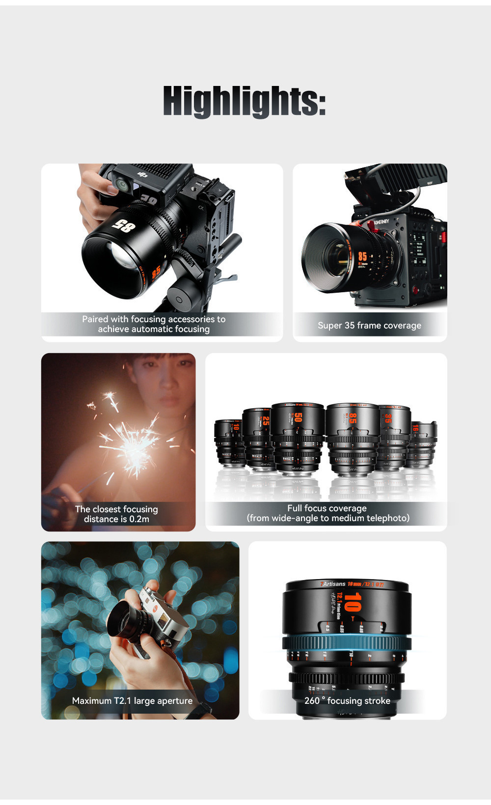 7artisans 10mm 16mm 25mm 35mm 50mm 85mm T2.1 S35 Frame wide angle Super Hope Prime Cinematic ...
