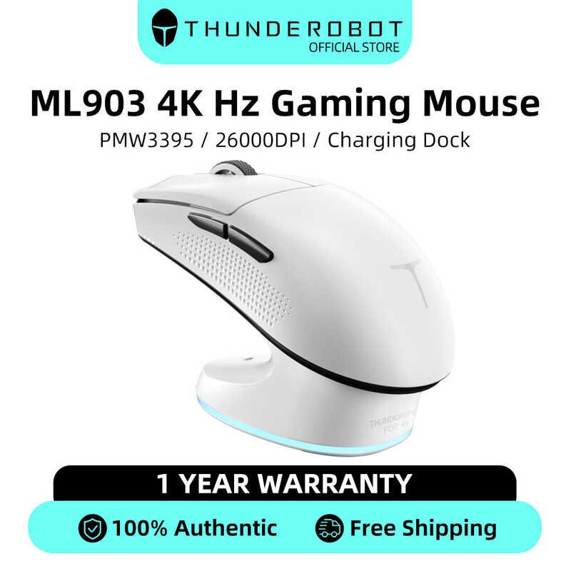 Thunderobot Ml903 4K Gaming With Charging Dock Paw3395 Tri-Mode Wired 2.4G Bluetooth Wireless ...