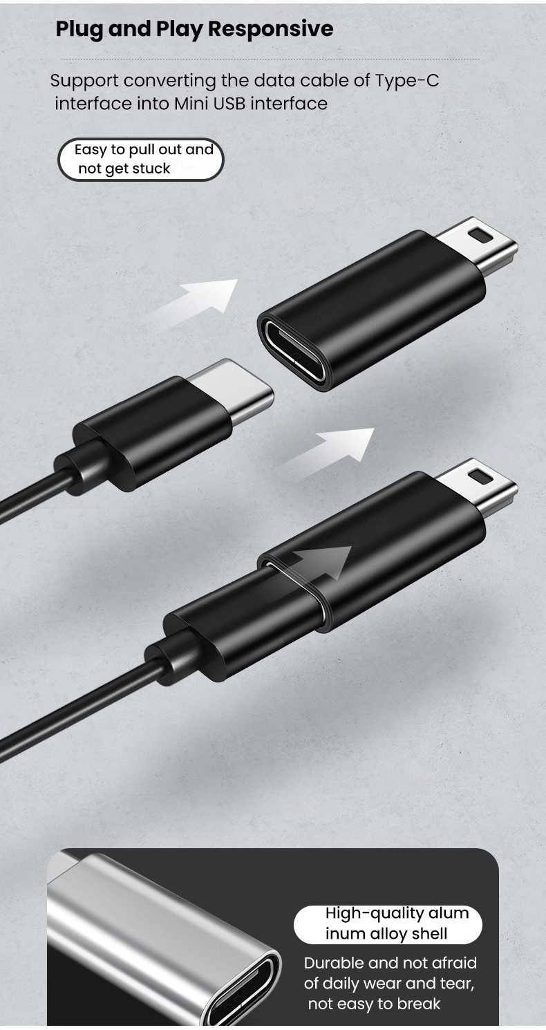 Mini USB To Type C Adapter 5 Pin Male Mini USB To Female USB Type C ...