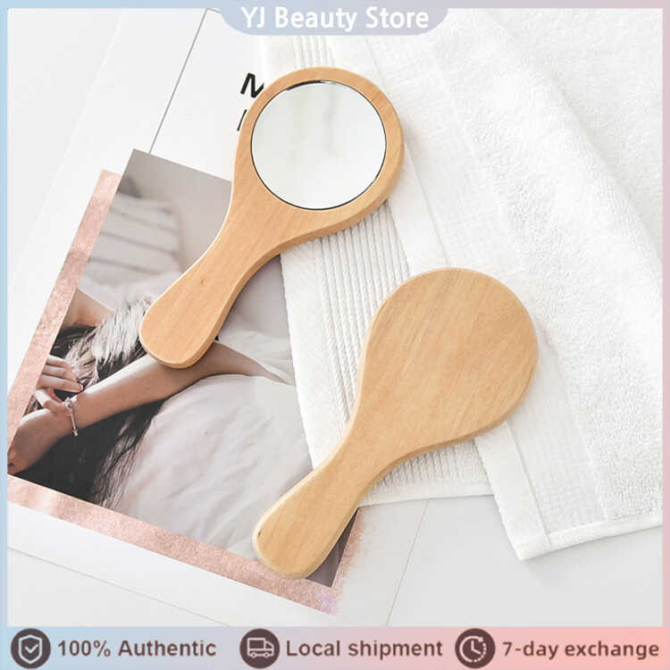 2025 Bamboo Portable Hand Wooden Frame Small Pocket-size Mirror ...