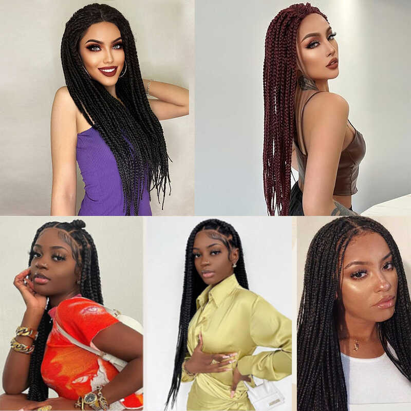 Front Box Braided Synthetic Knotless Cornrow Braids Black Lace Frontal ...