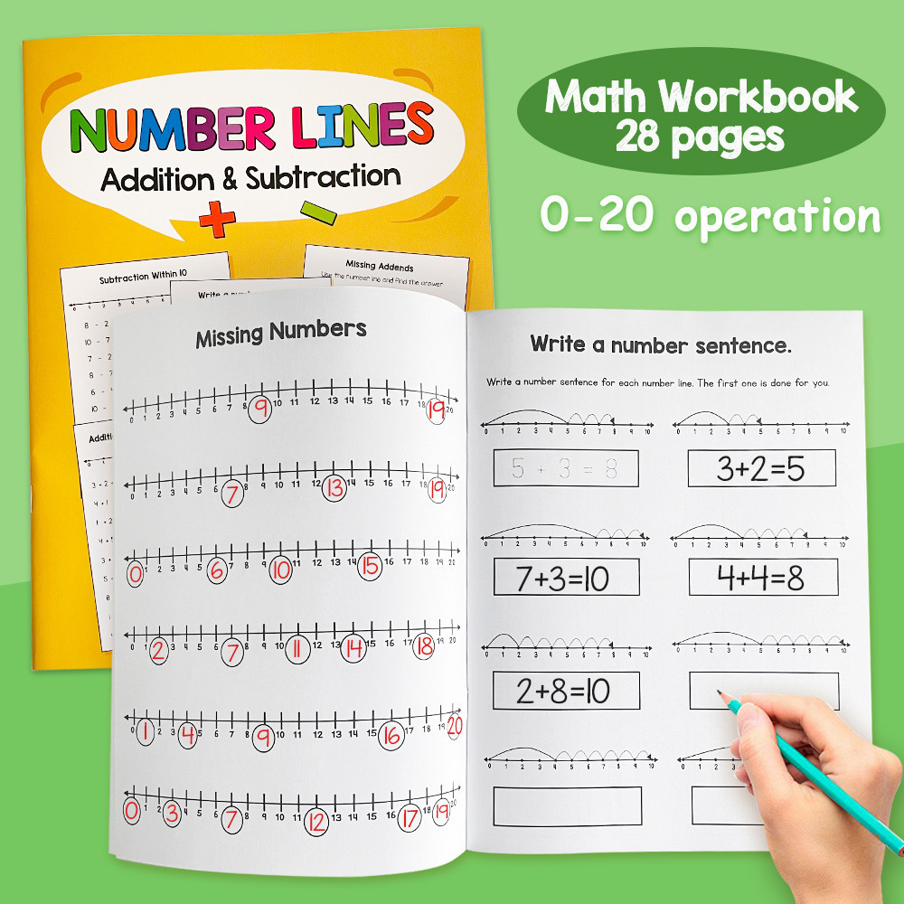 Addition & Subtraction Within 20 Math Practice Book - Number Lines ...