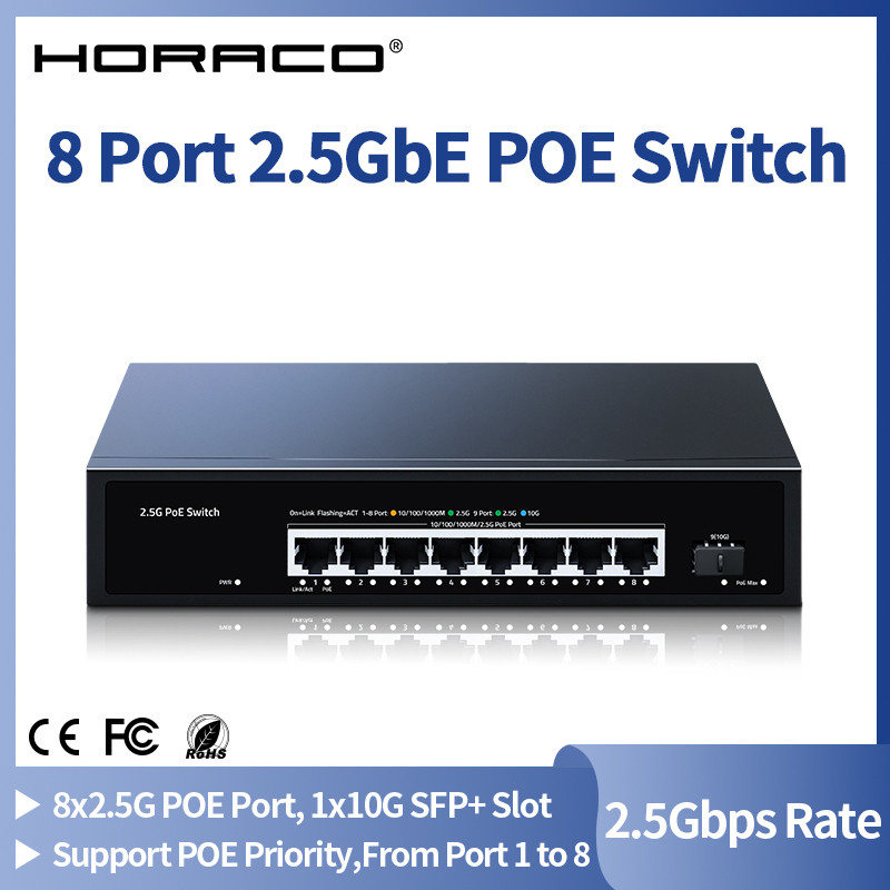 HORACO 2.5G PoE Switch 8 Port 2.5GBASE-T 10G SFP+ Slot 100W IEEE802.3af ...