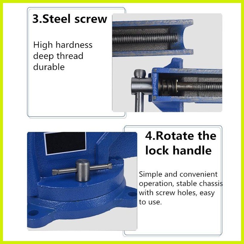 ♒ Heavy Duty Bench Vise 360° Swivel Base High Quality Cast Iron Bench ...