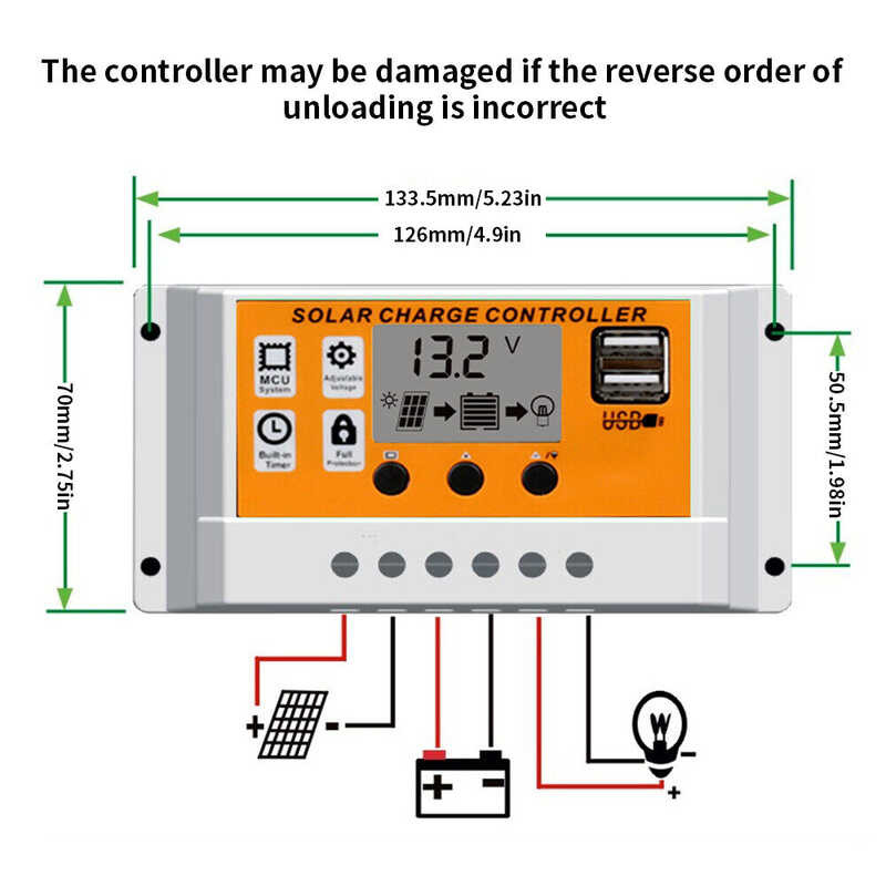 LANGTU 10/20/30 Amp 12V/24V PWM Negative Ground Solar Charge Controller ...