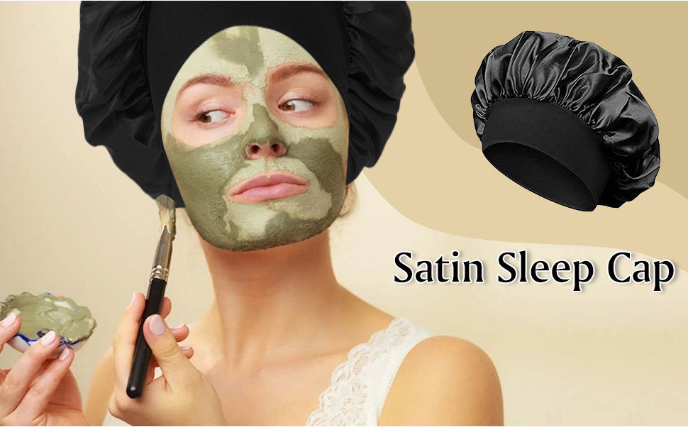 Shower Cap Satin Night Hair Cap Women's Solid Sleeping Hat Sleep Care ...