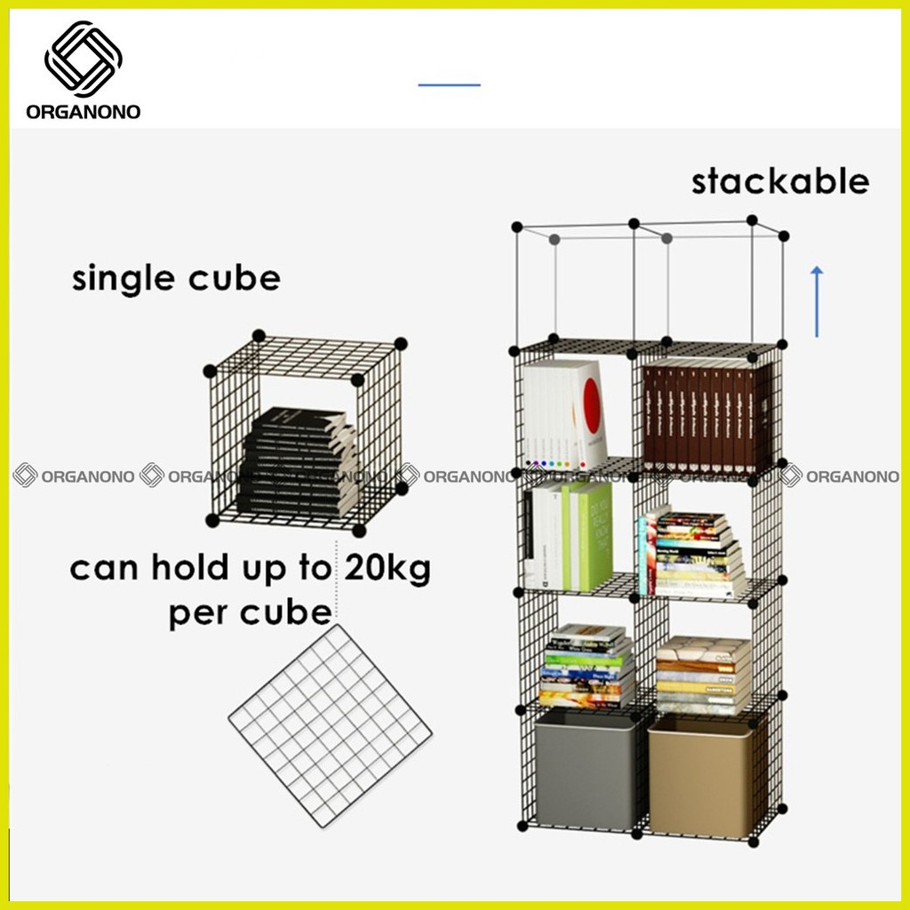 Organono DIY 16-20 Cubes Metal Net Multipurpose Organizer Stackable ...