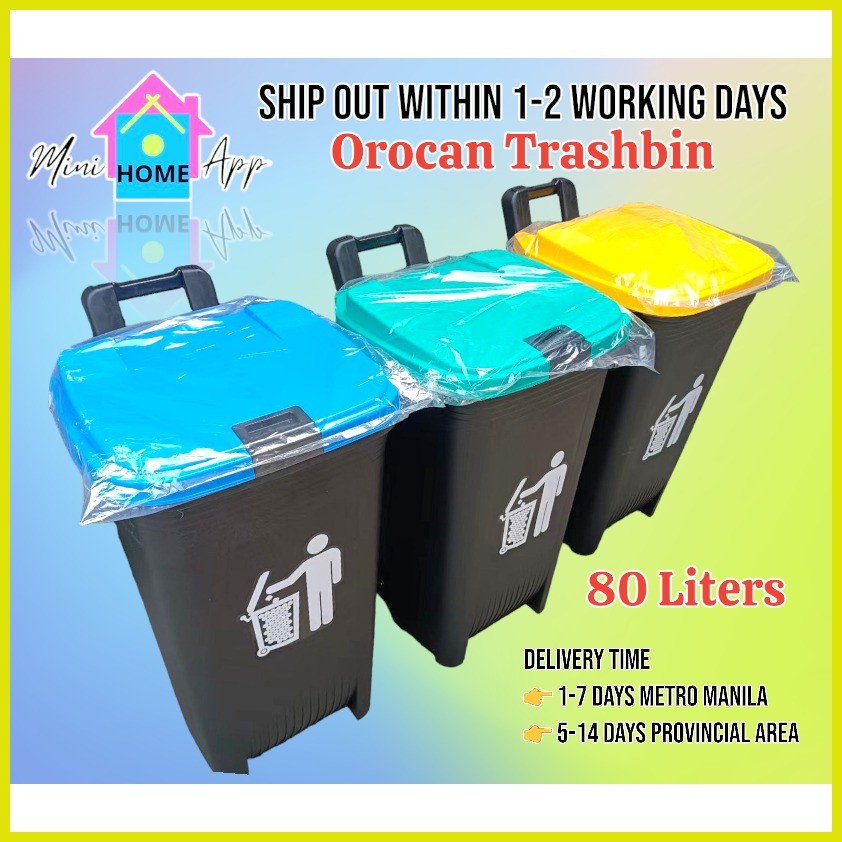 ๑ ☢ 80L OROCAN Trash bin Trash Can with Wheels and lock basurahan ...