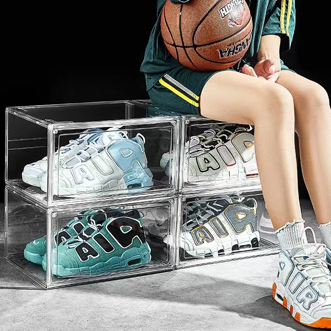 Acrylic shoe box Magnetic side drop shoe box Stackable Large Sneaker ...