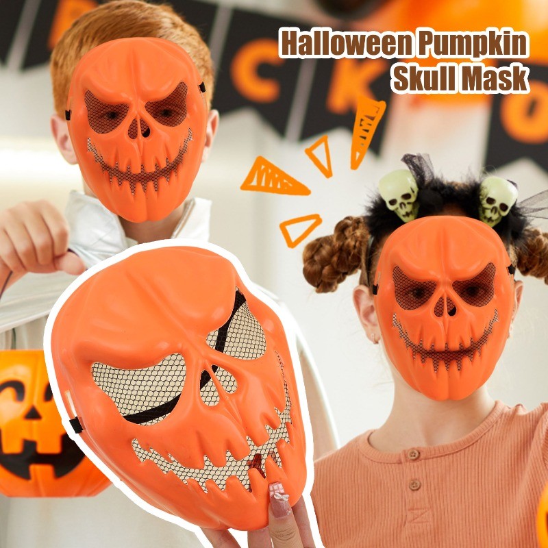 Halloween Horror Pumpkin Themed Mask Funny Orange Pumpkin Skull Scary ...