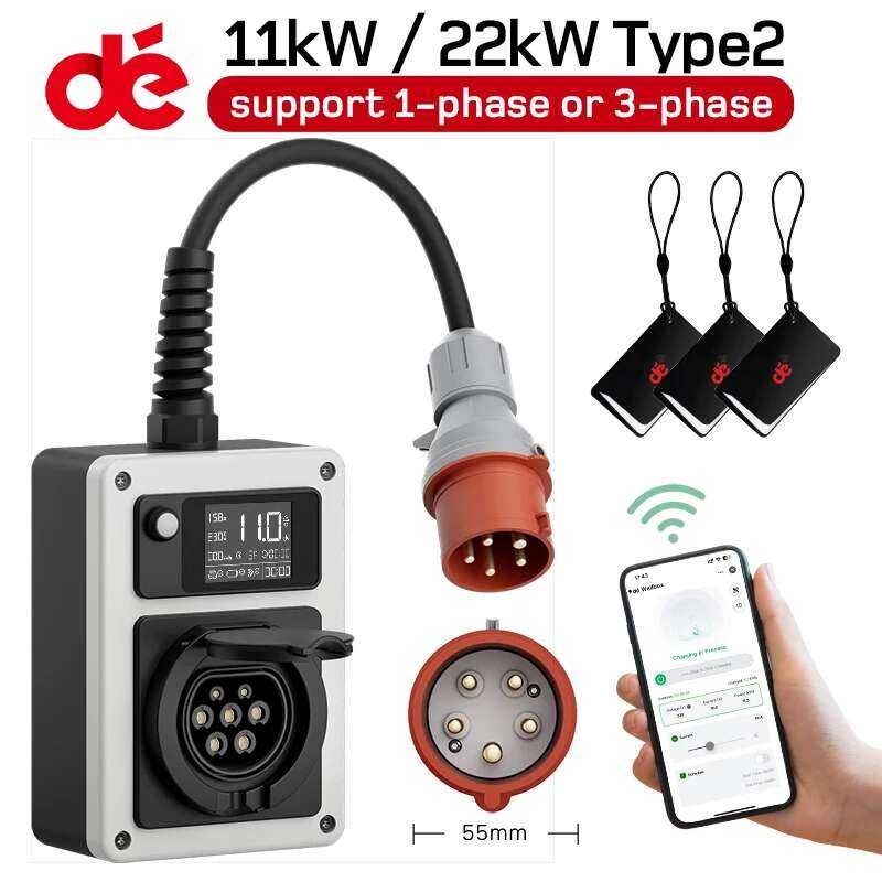 Tt Dé Mobile Wallbox With APP 11Kw 22Kw CEE To Type 2 Socket EV 16A 32A ...