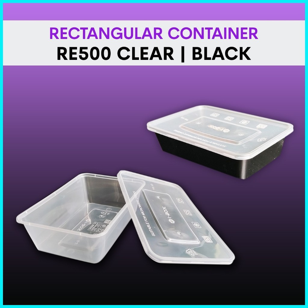 RE500 clear/black (300pcs) rectangular container 500ml -1box | Shopee ...