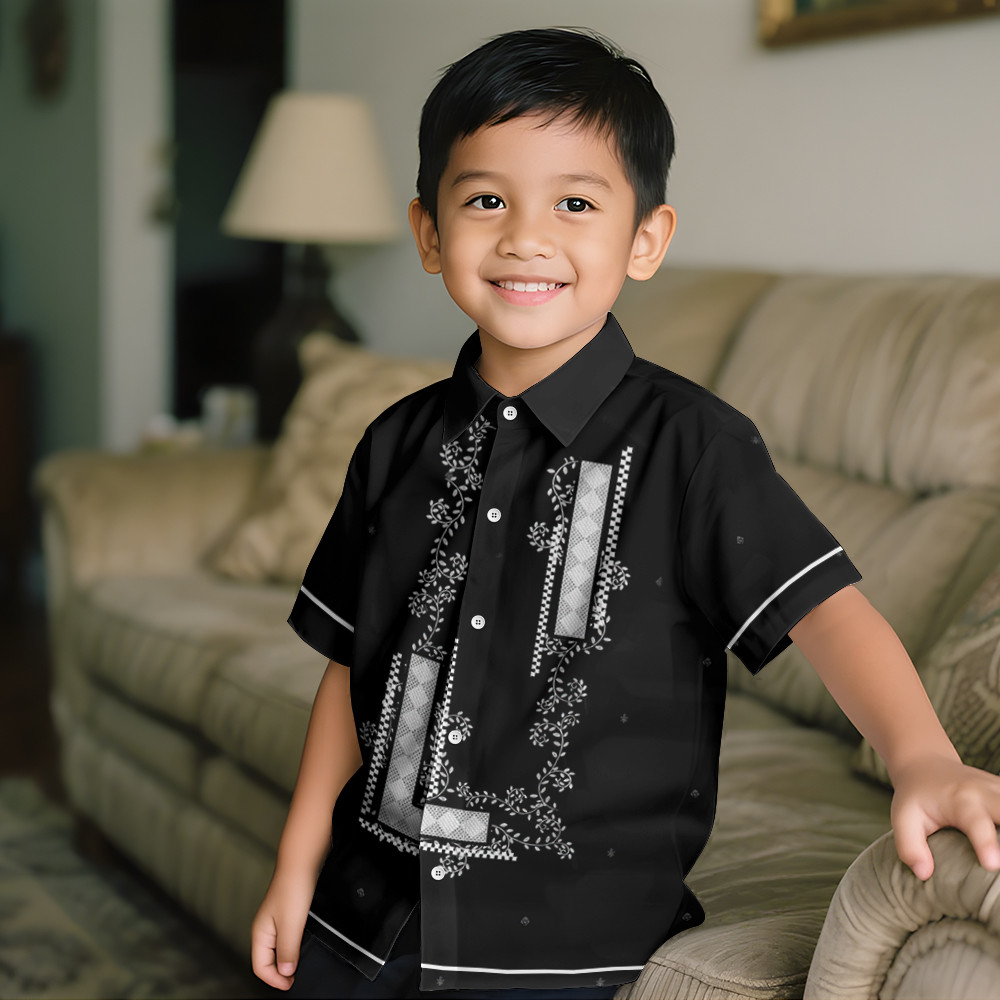 Ombre Blue Pink Kids Barong Tagalog Short Sleeve Toddler 3D Sublimation ...