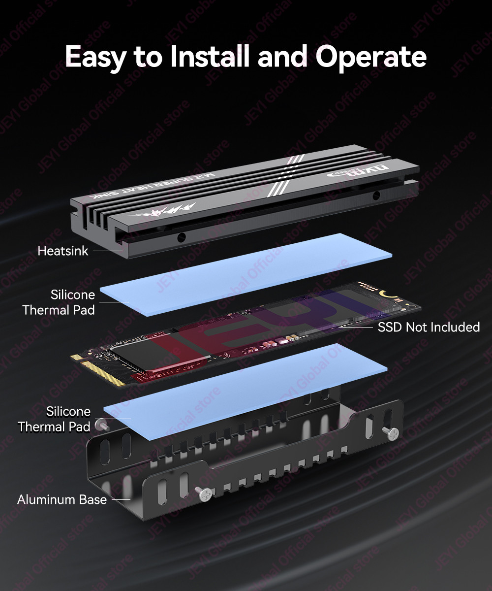 JEYI M.2 2280 SSD Aluminum All black Snow Mountain Design Alloy ...