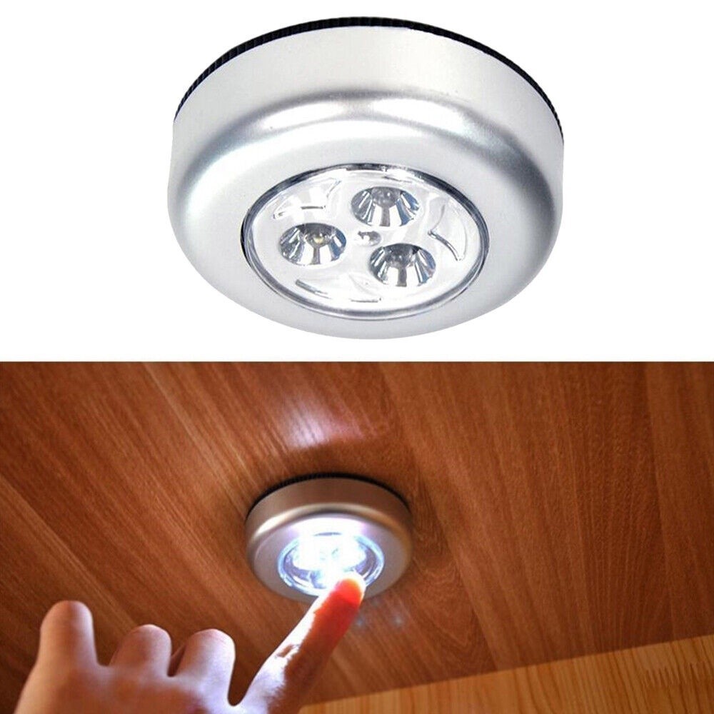3LED Touch Push on Off Light Self Stick Battery Button Lights Cabinet ...