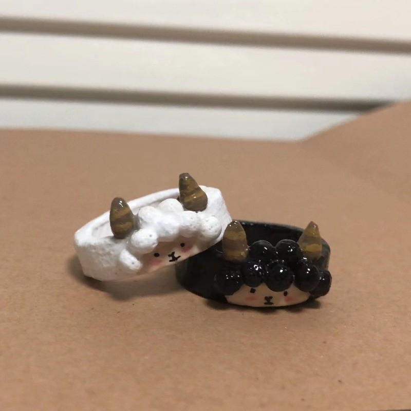 Fashionable New Handmade Colorful Joyful Cartoon Resin Ring Black and ...