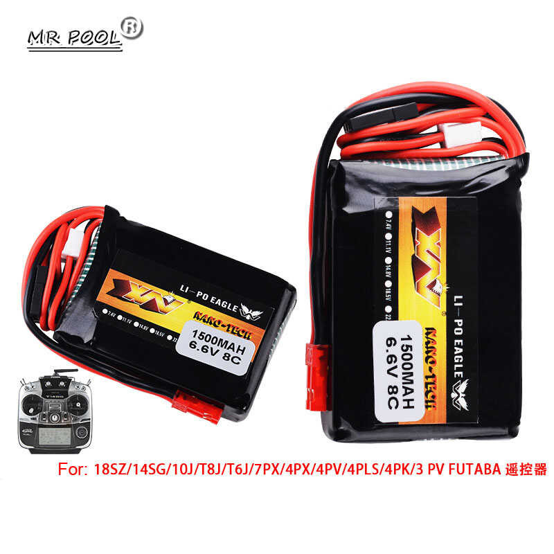 6.6V 1/2Pcs 2S 1500Mah 8C Lifepo4 Battery For FUTABA 18Sz/14Sg/10J/T8j ...