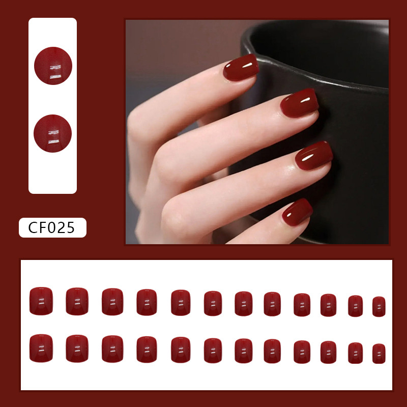 【Free Gift】24Pcs Short Pure Color Fake Nails Set with Jelly Glue Nail ...