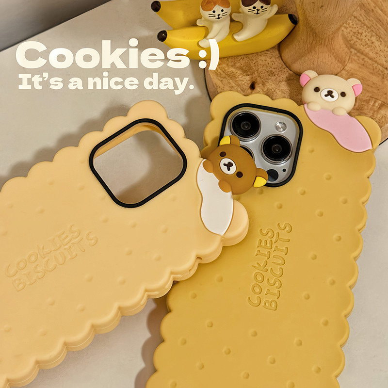 Cute 3D Biscuits Rilakkuma Wave Border Phone Case Compatible for iPhone ...
